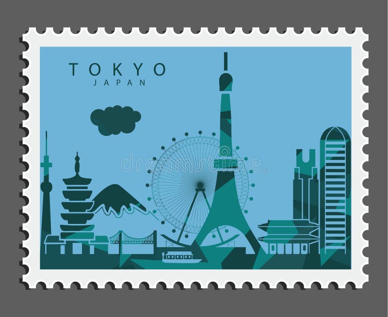 Stamp of Tokyo Japan stock vector. Illustration of mount - 137590026