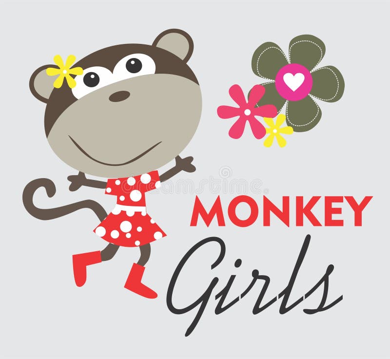 Girls Monkey T Shirt Print Vector Art Stock Vector - Illustration of ...