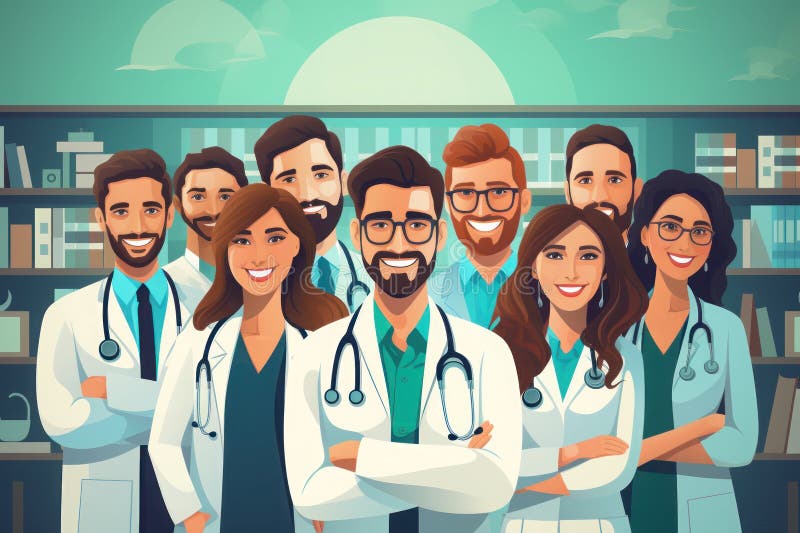Illustrations Group of Doctors in an Office As they are Smiling ...