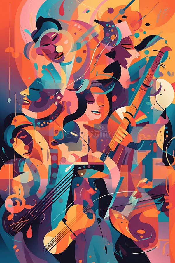 Illustrations of a Group of People Playing Music in a Concert ...