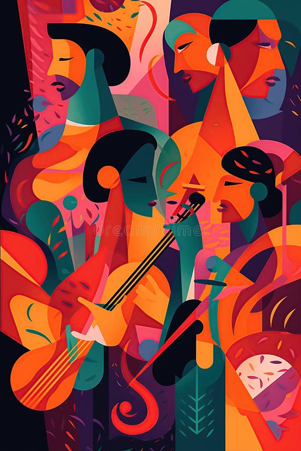 Illustrations of a Group of People Playing Music in a Concert ...