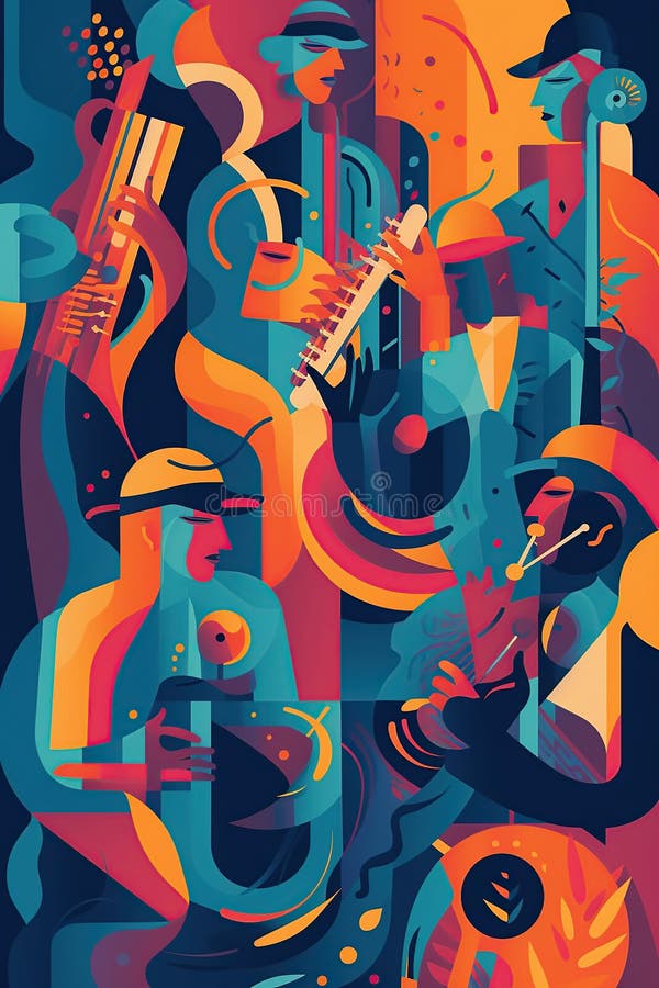 Illustrations of a Group of People Playing Music in a Concert ...