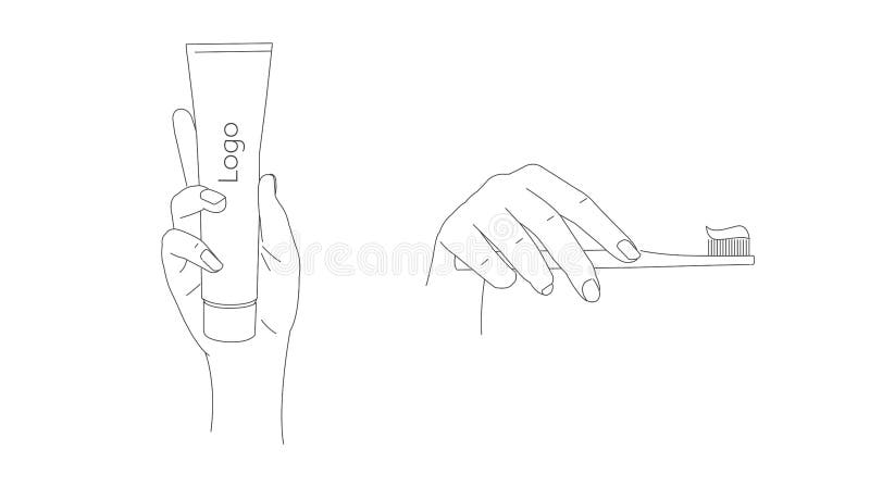Illustrations of Hand Holding Toothpaste and Toothbrush with Paste on ...