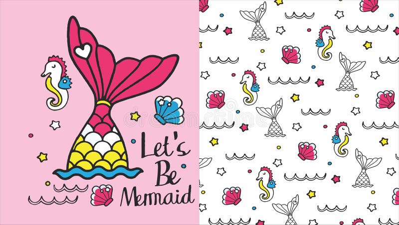 Mermaid Summer Girls Print Vector Art Stock Vector - Illustration of ...