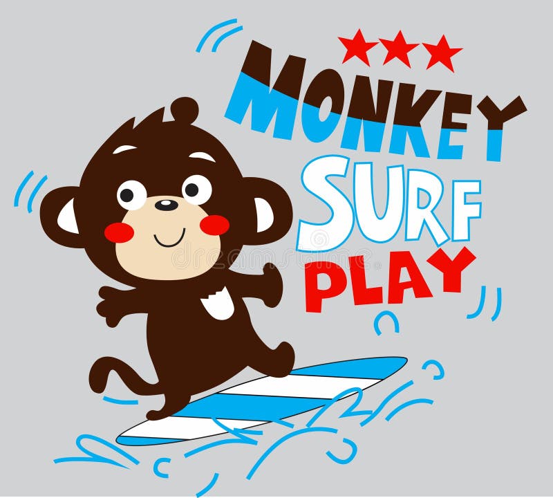 Monkey Surf Animals Print Vector Art Stock Vector - Illustration of illustrations, text: 302951115
