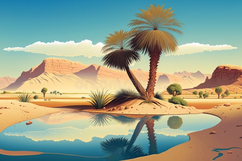 Illustrations of an Oasis with a Palm Tree Stock Illustration ...
