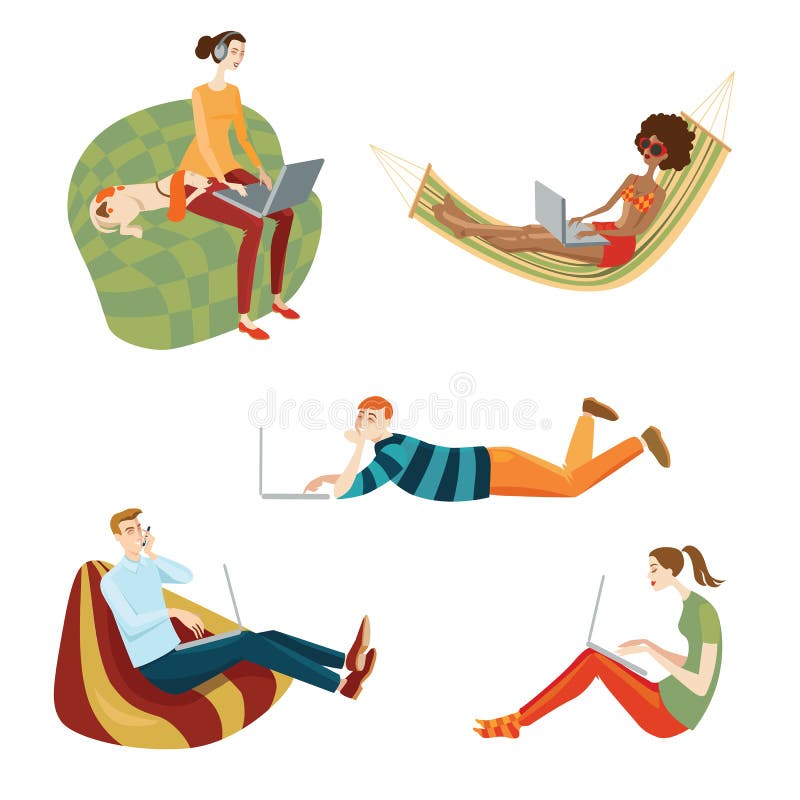 Illustrations of People Working at the Computer Stock Vector ...