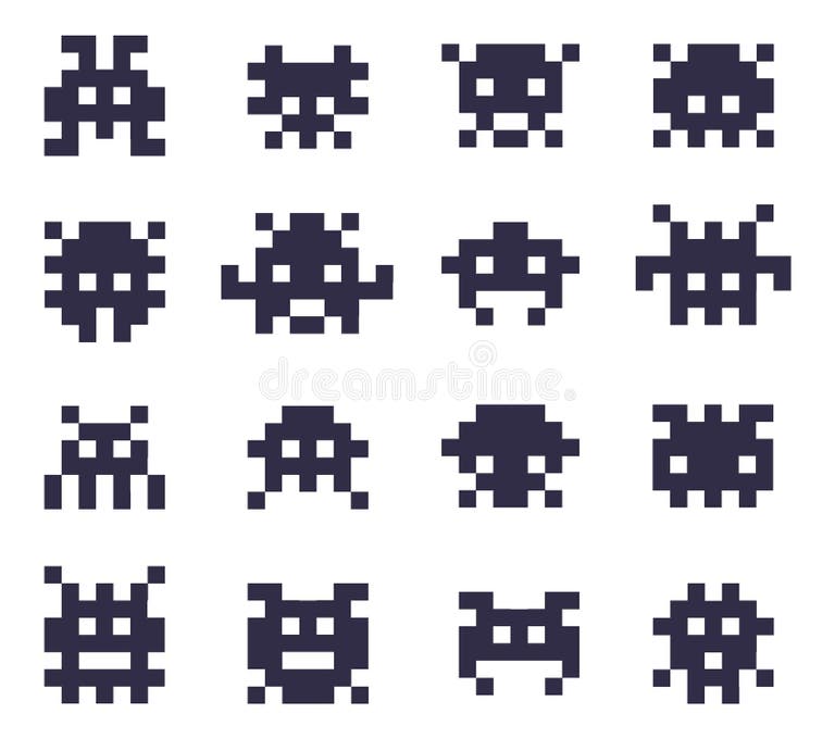 Illustrations of Pixel 8 Bit Aliens. Monsters 8 Bit Pixel Games Stock ...