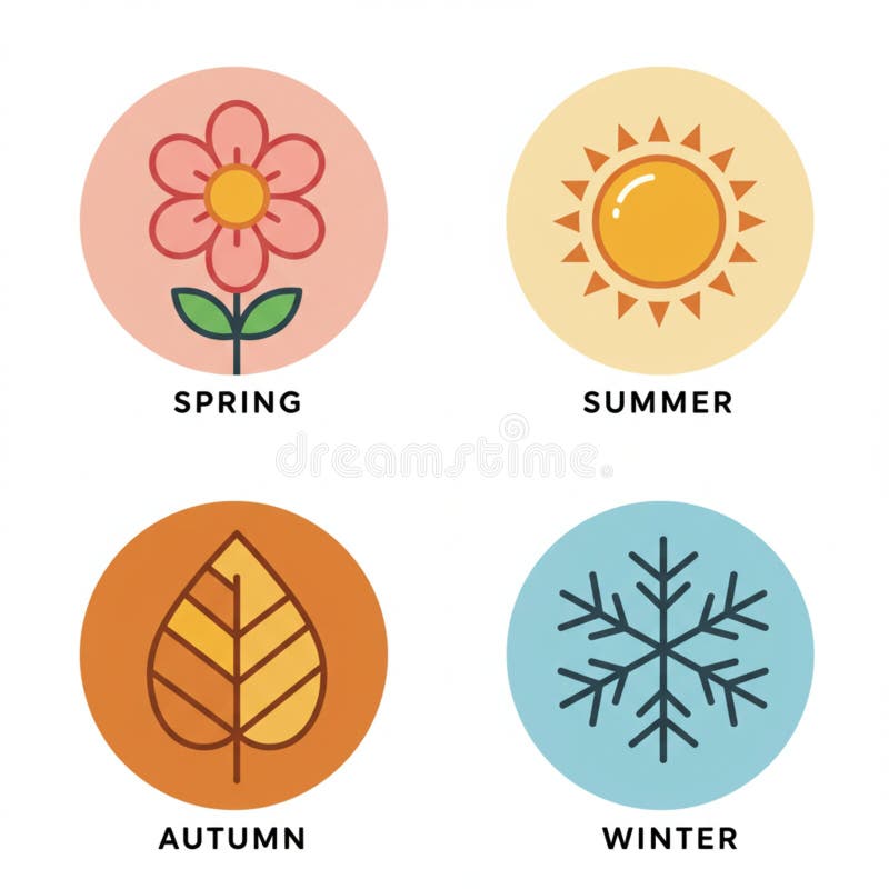 Illustrations Represent the Four Seasons with Simple Icons Inside ...