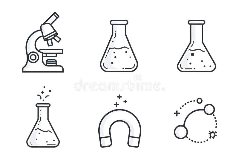Illustrations of Scientific Tools and Symbols Include a Microscope ...