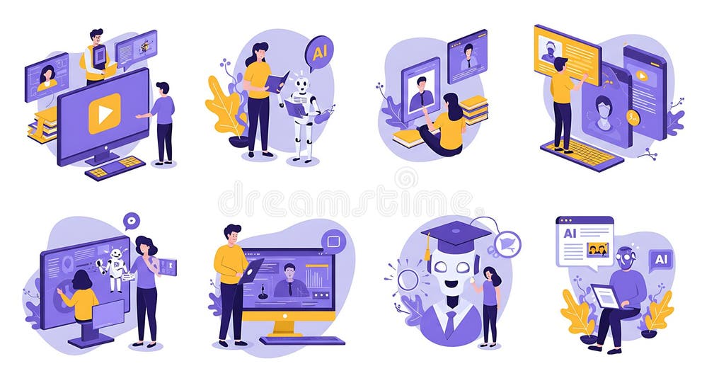 Illustrations Showcase People Interacting with Technology and AI ...