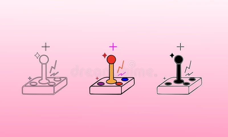Colorful Arcade Joystick Illustrations on Gradient Pink Background ...