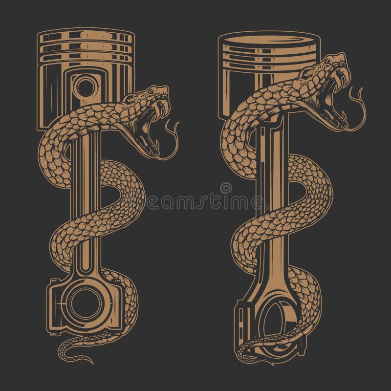 Illustrations of Snake on Car Piston. Design Element for Poster, Card ...