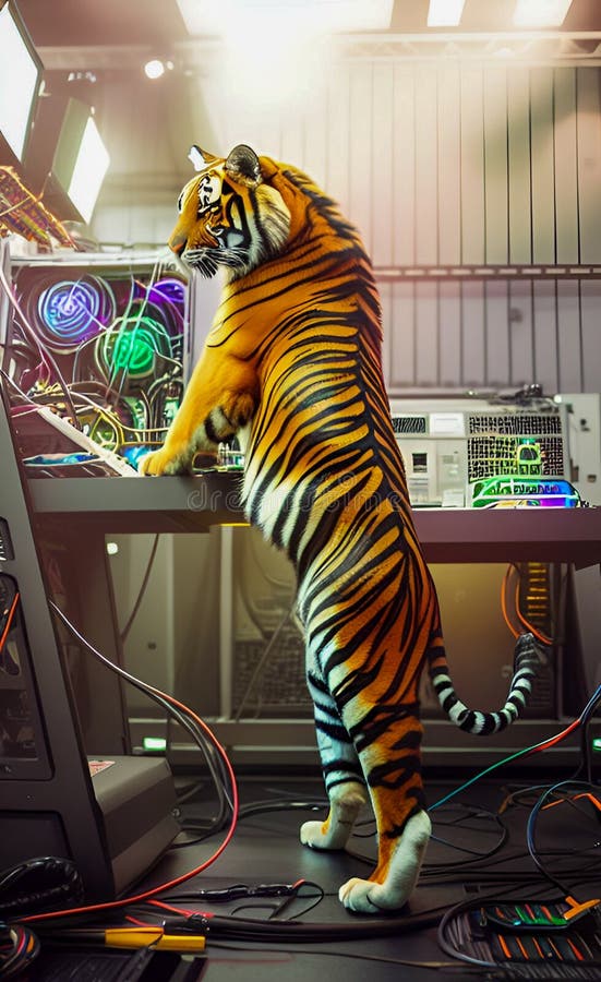Tiger in the office stock illustration. Illustration of computer ...