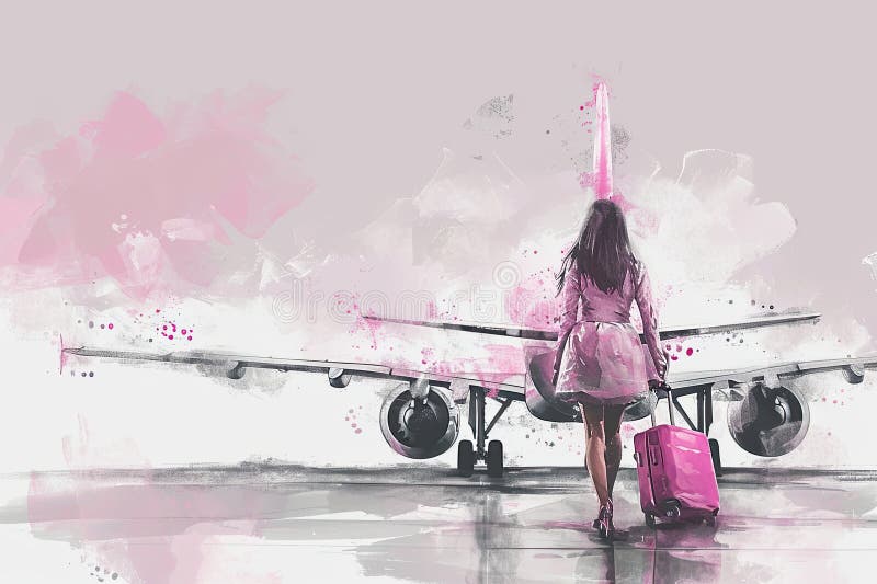 Illustrations of a Woman with Pink Suitcase ,travel Concept Stock Image ...