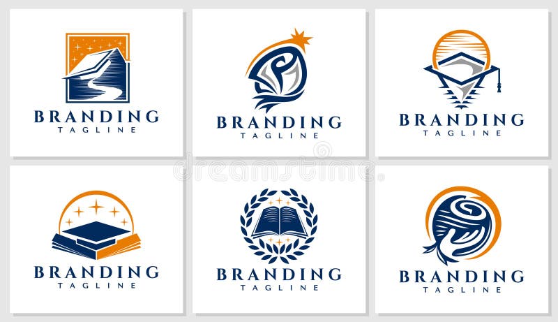 Illustrative Abstract Education Logo Design Bundle. Luxury School Bagde ...