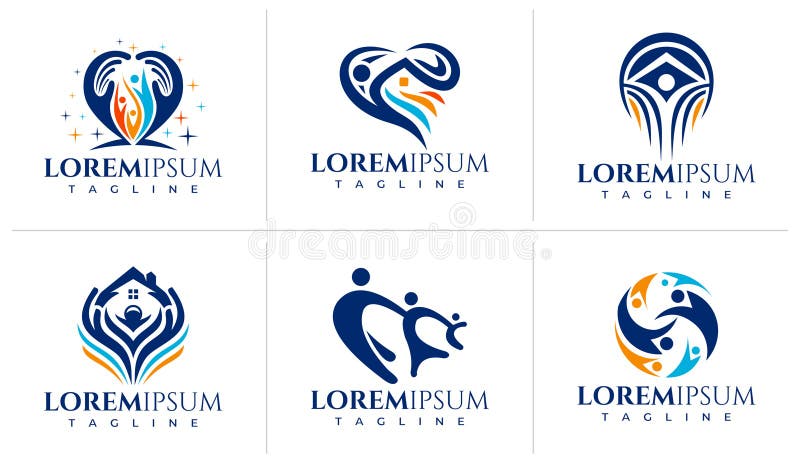 Illustrative Abstract Human Group Logo Design Set. Simple People Crowd ...