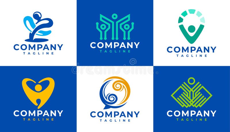 Illustrative Abstract Human Logo Design Template Set. Modern People ...
