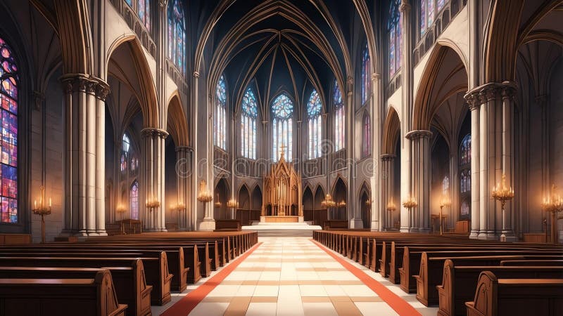 Illustrative Albedo Retro Anime Style Cathedral Front Illustra Ai ...