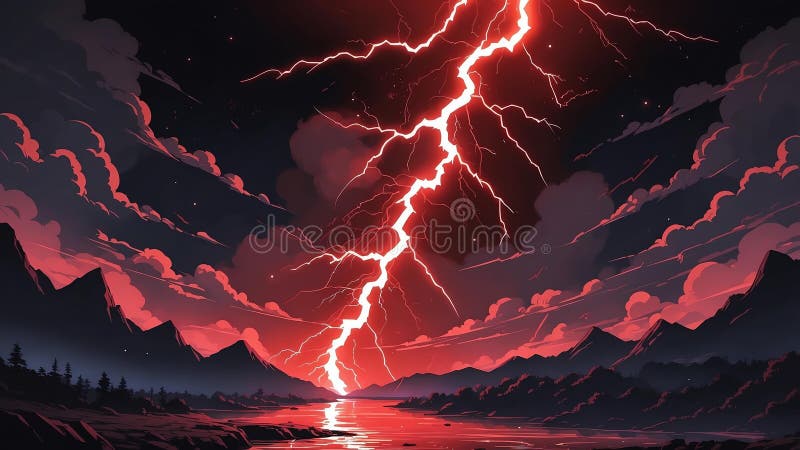 Illustrative Albedo Retro Anime Style Stream of Red Lightning Ai ...