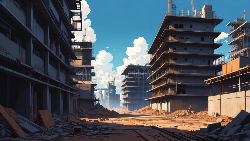 Illustrative Albedo Retro Style Anime Construction Site Illust Ai ...