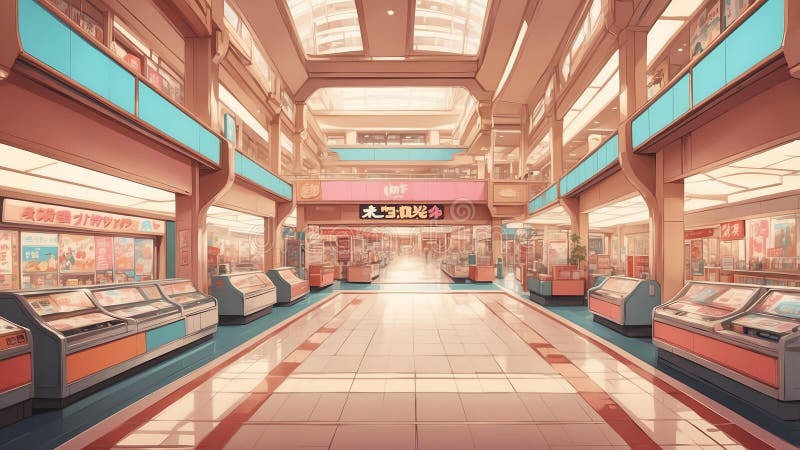 Illustrative Albedo Retro Style Anime Mall Front Illustration Ai ...