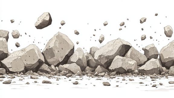 Illustrative Background of Tumbling Rocks and Boulders in Dynamic ...