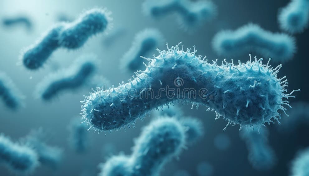 Illustrative Close-up of Mycobacterium Tuberculosis Bacteria, Rod-shaped with Pili. Visualizes ...