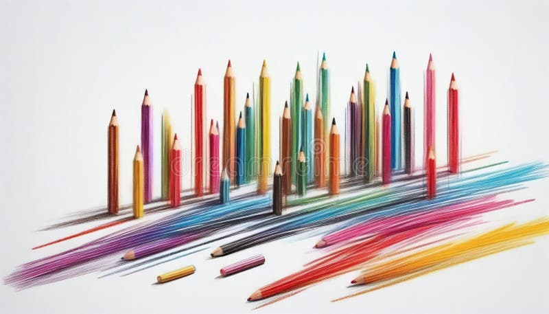 Illustrative and Colorful Illustration of Drawn Crayons in Bright ...