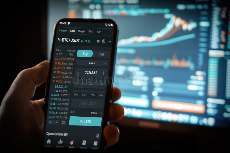 Illustrative Daytrader Working from Home Using Binance App on Computer ...