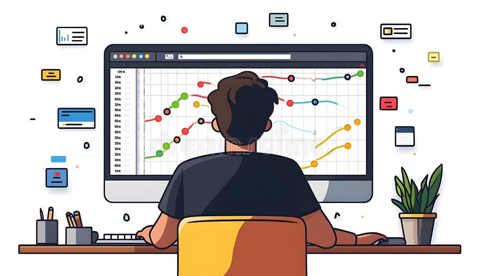 Illustrative Depiction of Data Analysis and Visualization on a Computer ...
