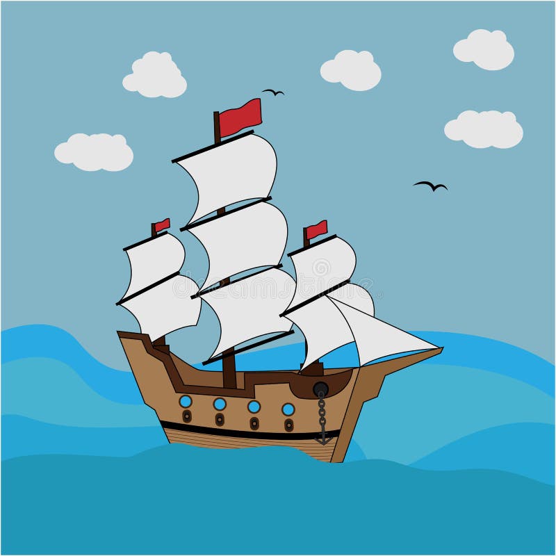Illustrative Design of a Pirate Ship Shape in the Ocean Stock Vector ...