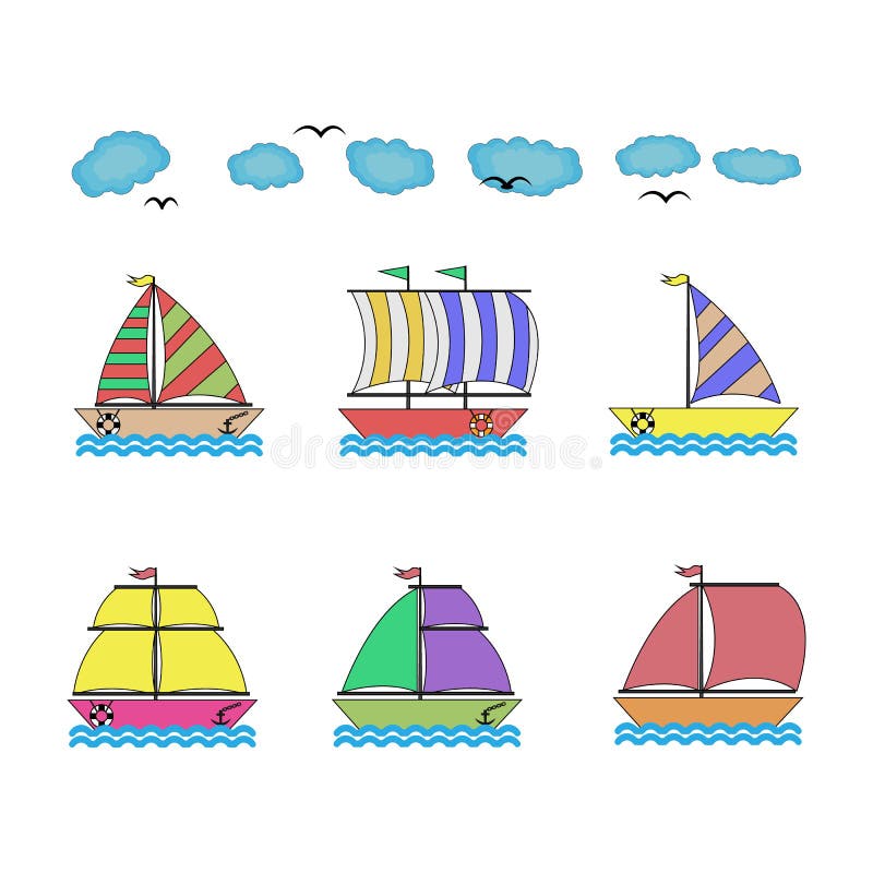 Illustrative Design of Various Boat Shapes and Clouds Stock Vector ...