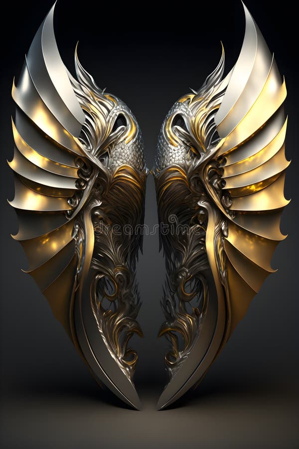 Illustrative Design of Wings Made of Silver and Gold. 3D Illustration ...