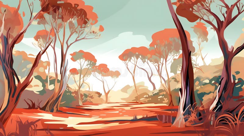 Illustrative Drawing of a Landscape with Forest and Tall Trees ...