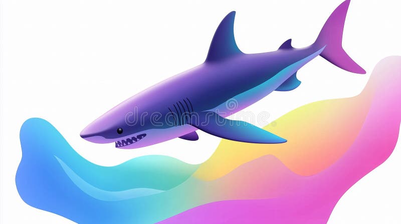 Illustrative Drawing of a Multicolored Shark on an Abstract Background ...