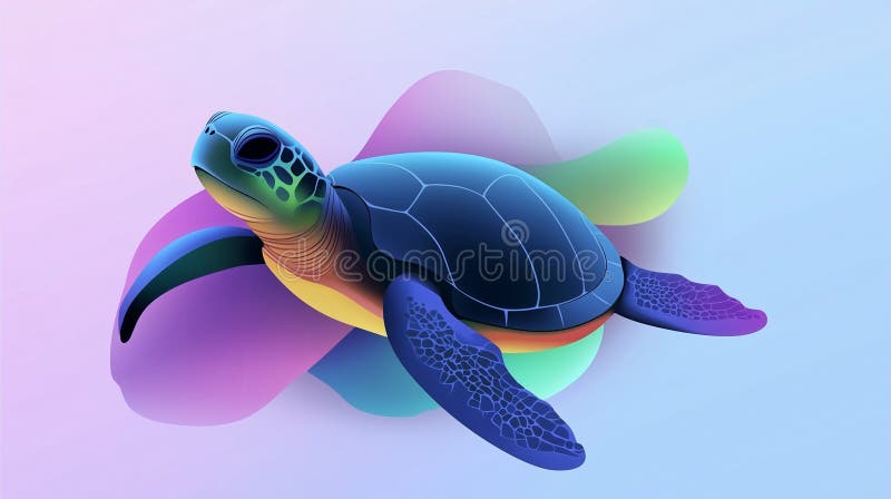 Illustrative Drawing of a Multicolored Turtle on an Abstract Background ...