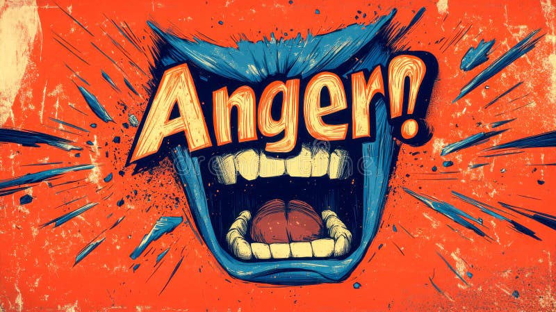 Illustrative Expression of Anger with Open Mouth on Distressed Orange ...