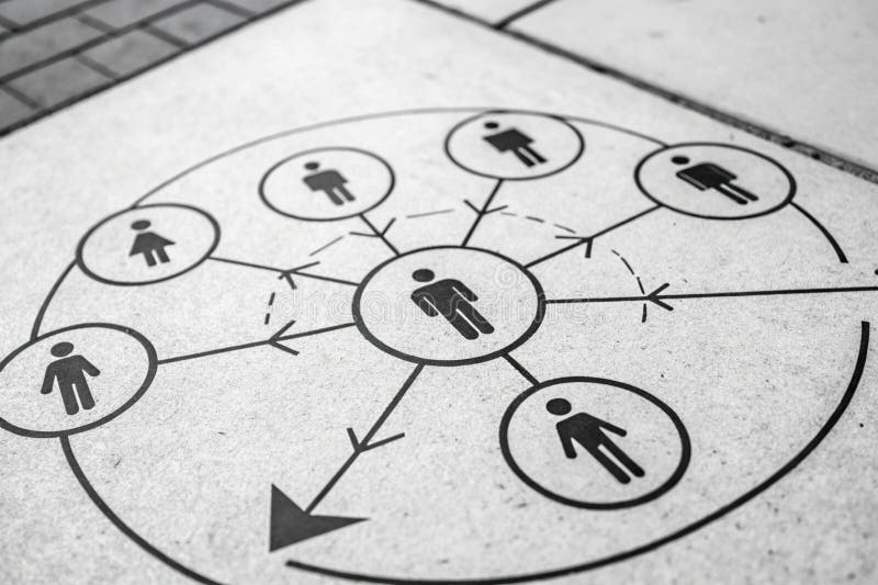 Illustrative Flowchart Design with Arrows and Stick Figures Arranged in ...