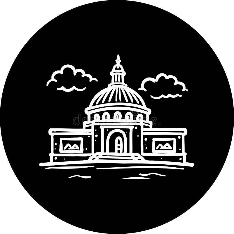 Illustrative Government Building Emblem Against a Solid Circular ...
