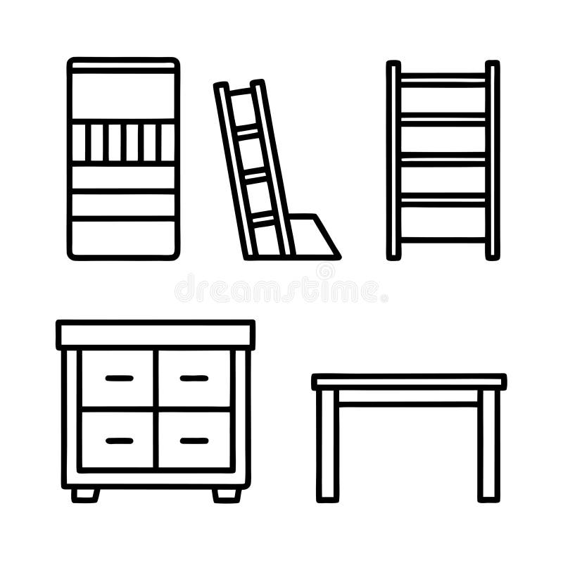 Illustrative Home Library Icons Collection Stock Vector - Illustration ...