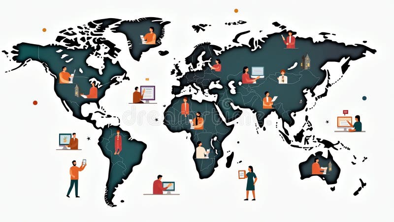 Global Remote Work and Digital Collaboration Network Stock Illustration ...