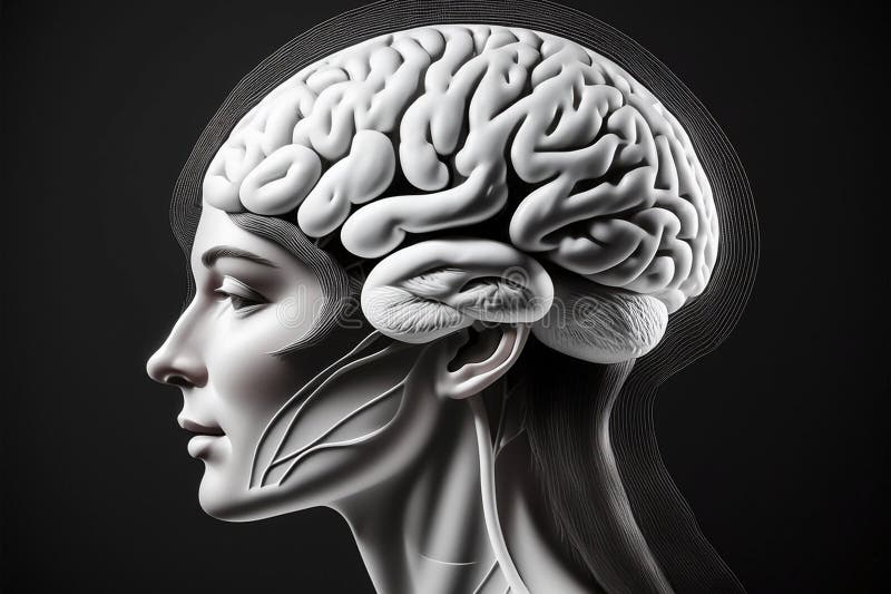 Illustrative Image of a Model of a Human Brain and a Woman S Head Stock ...