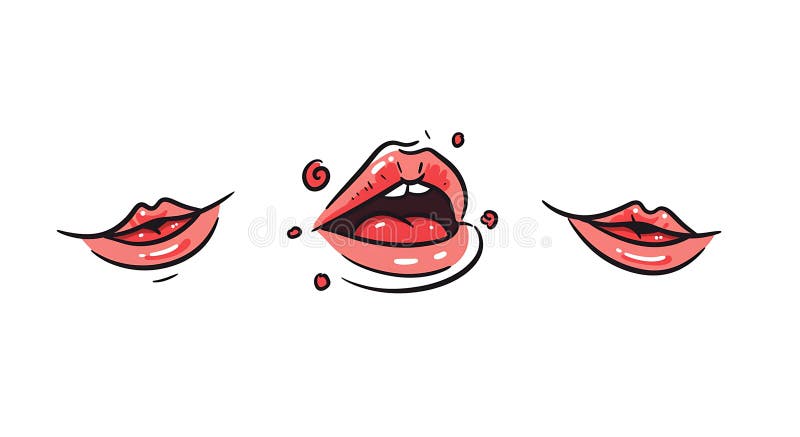 Illustrative Lips Expression Set Cartoon Style on White Background ...