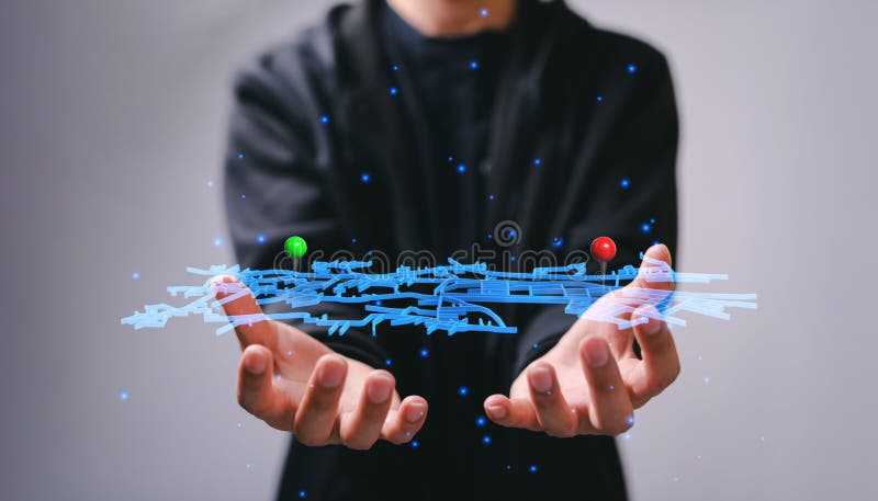 Illustrative Map with Location Pins Floating Above Male Hands Stock ... Illustrative Map with Location Pins Floating Above Male Hands Stock ...