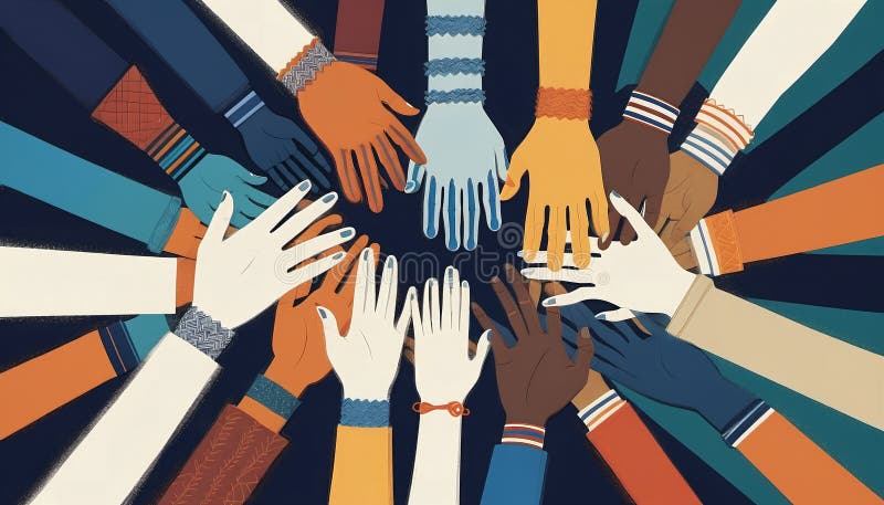 Illustrative Representation of Different Hands and Arms Moving Towards ...