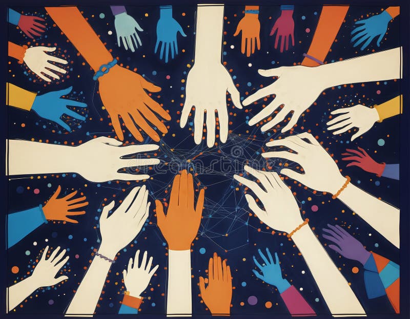 Illustrative Representation of Different Hands and Arms Moving Towards ...