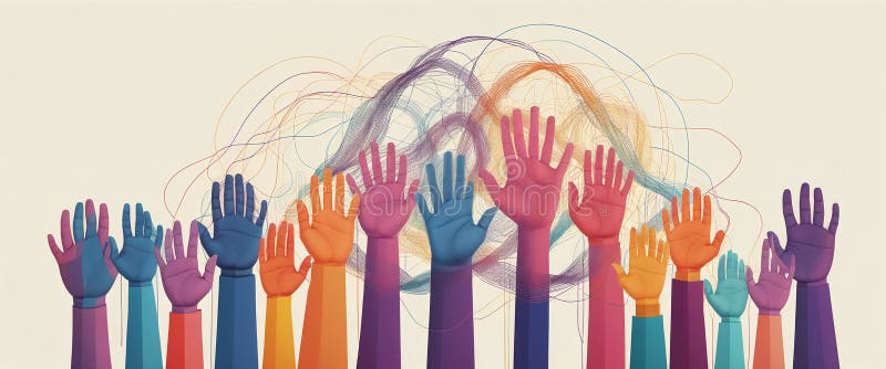 Illustrative Representation of Different Hands and Arms Moving Towards ...