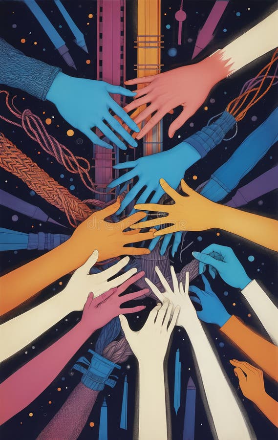 Illustrative Representation of Different Hands and Arms Moving Towards ...