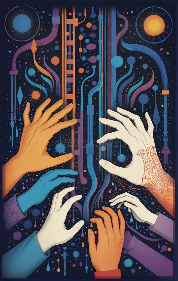 Illustrative Representation of Different Hands and Arms Moving Towards ...